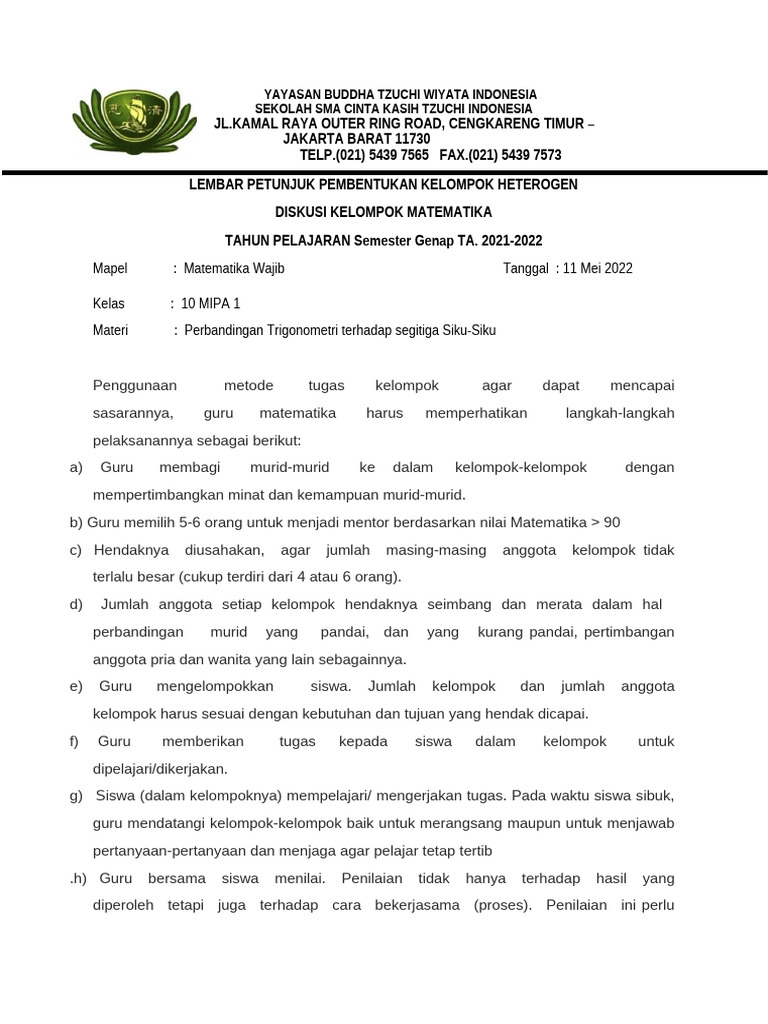 Pembentukan Kelompok Heterogen Matematika | PDF