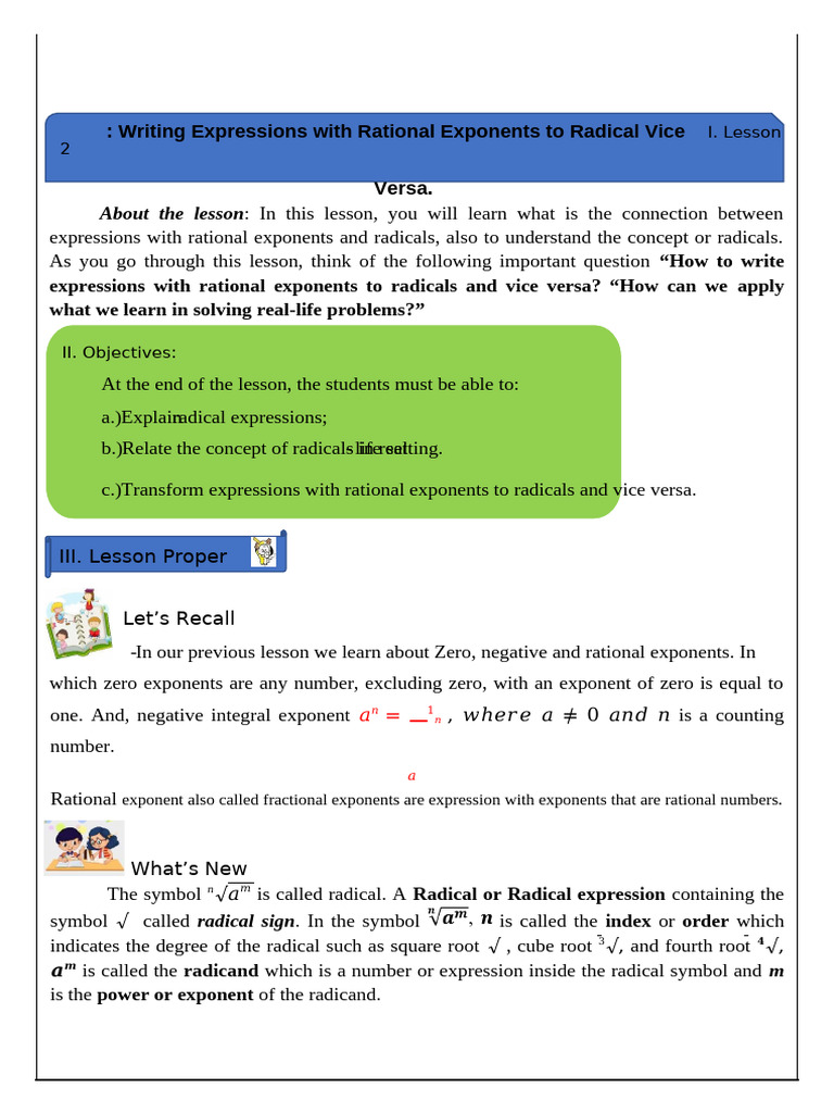 Lecture (Writing Expressions With Rational Exponents To Radicals and ...