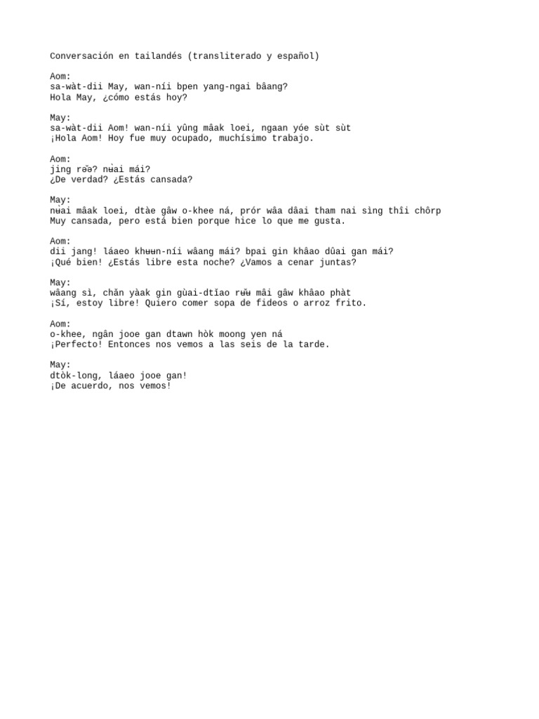 Conversacion Tailandes Transliterado | PDF
