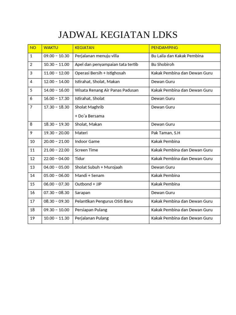 Jadwal Kegiatan LDKS 2024 | PDF