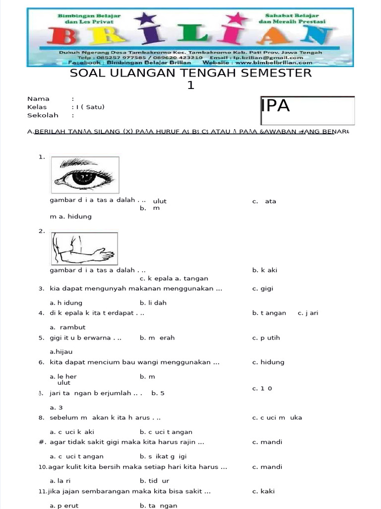 PDF Soal Uts Ipa Kelas 1 SD Semester 1 Ganjil Dan Kunci Jawaban Compress | PDF