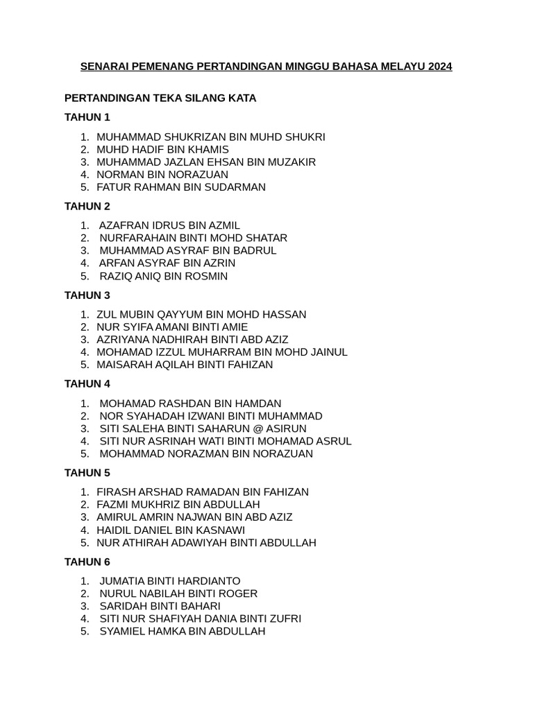 Borang Pemenang Minggu BM | PDF