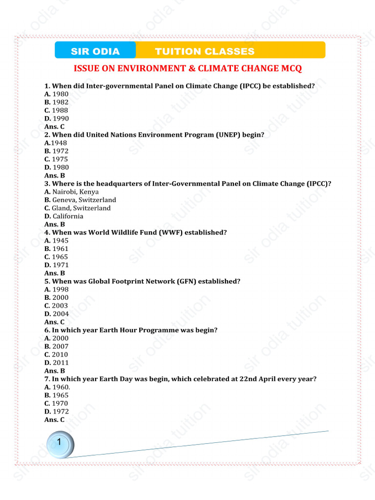 Environment & Climate Change MCQ | PDF