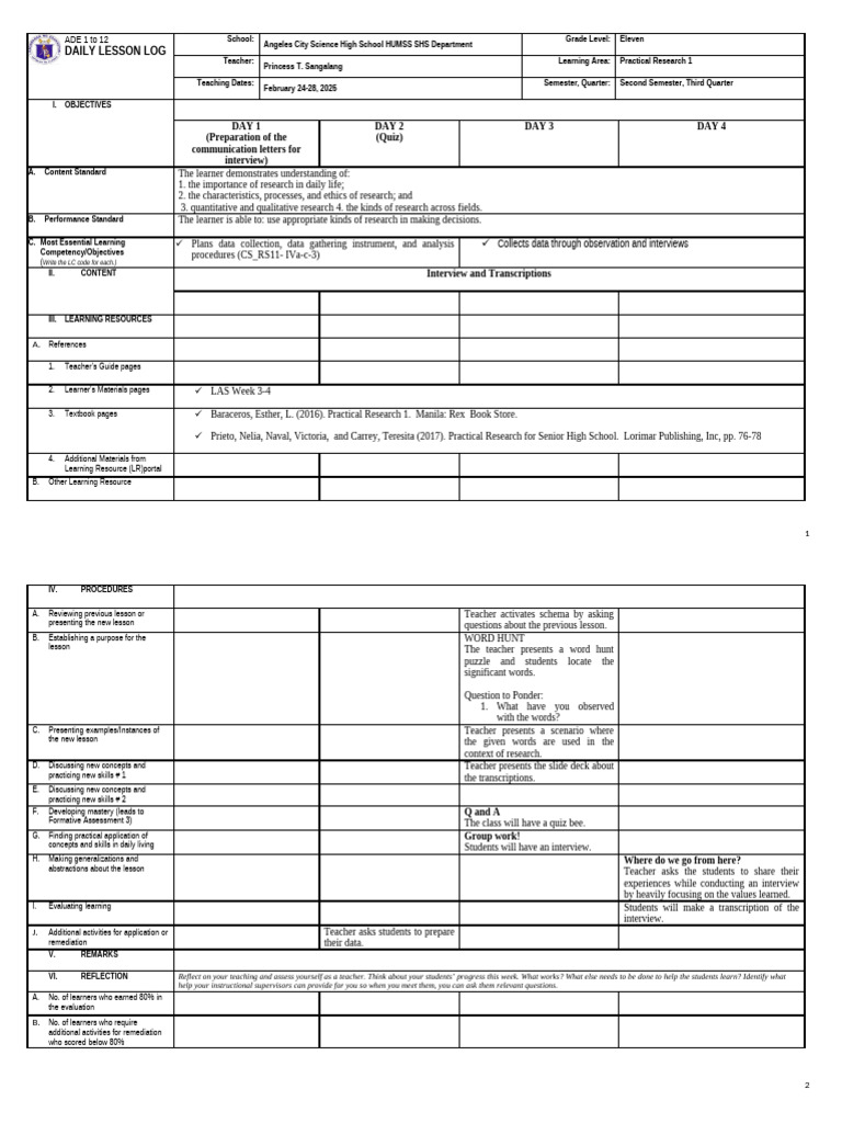 4th DLL-WEEK-3-PRACRES1 | PDF | Teachers | Human Communication