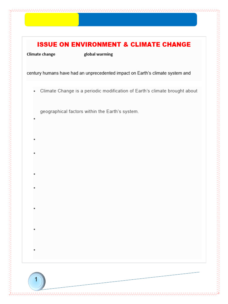 Issue On Environment & Climate Change PDF | PDF | Climate Change ...