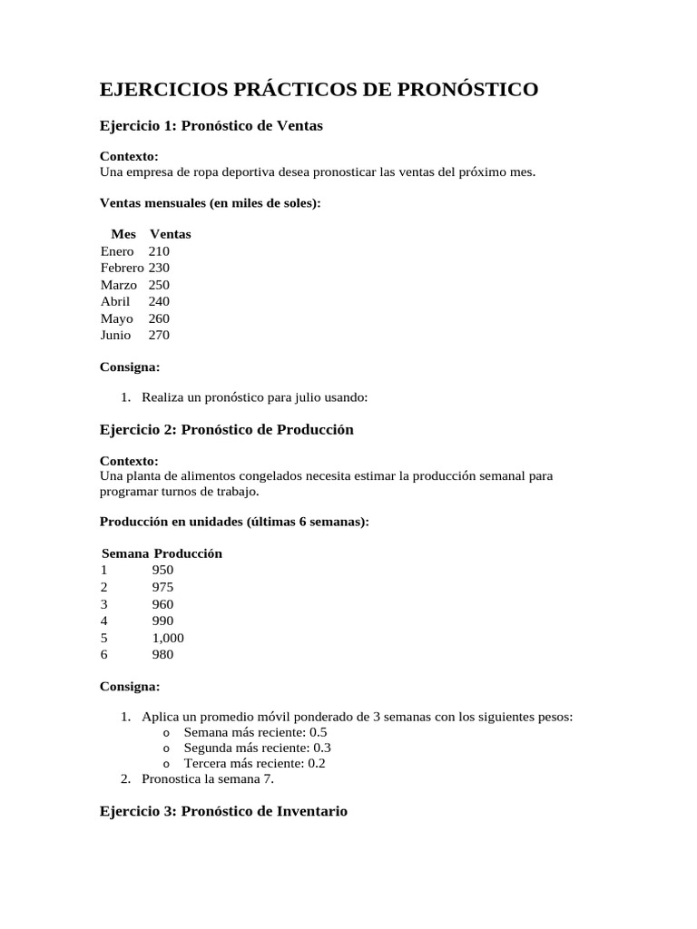 10ma - Sem. EJERCICIOS PRÁCTICOS DE PRONÓSTICO | PDF