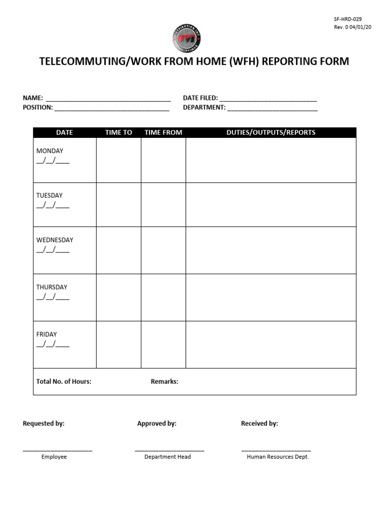 SF-HRD-029 TRF (Telecommuting Report Form) | PDF