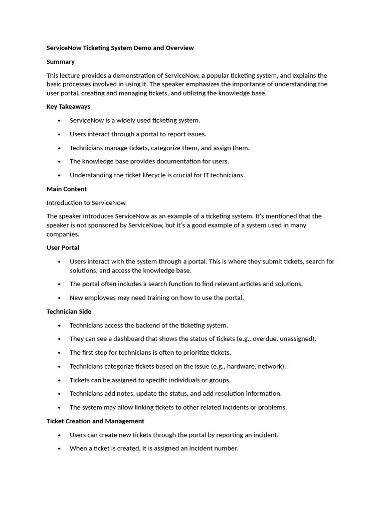 ServiceNow Ticketing System Demo and Overview | PDF | Knowledge ...