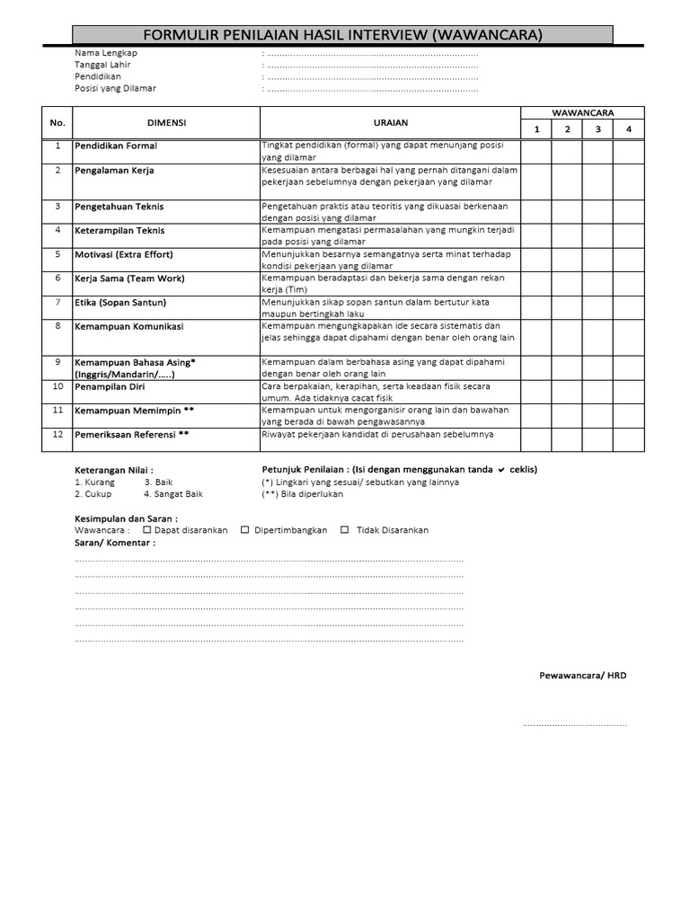 Penilaian Wawancara-Interview | PDF