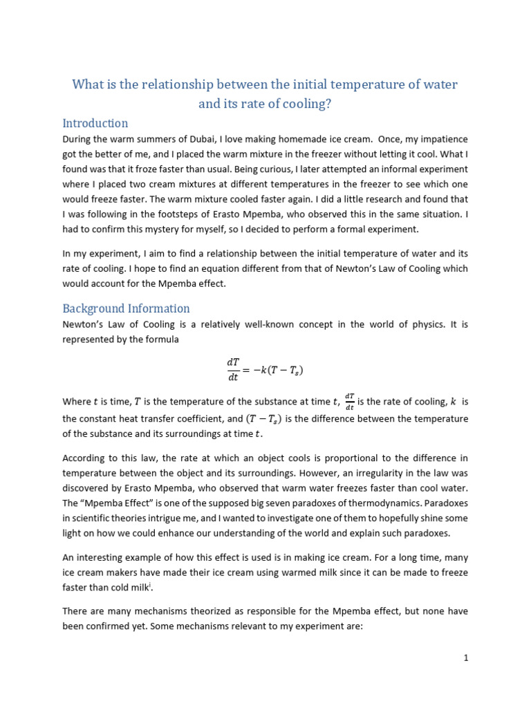 Mpemba Effect: Water Cooling Experiment | PDF | Water | Experiment