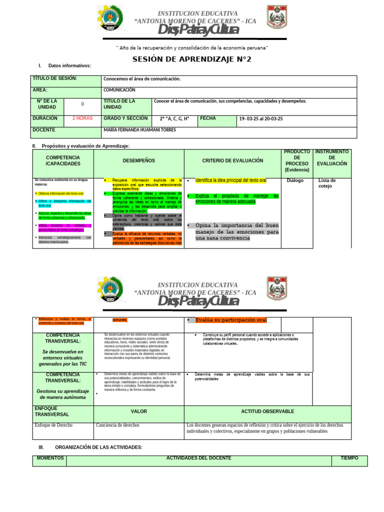 SESIÒN 2 U0 19-03-25 CONOCEMOS EL ÀREA | PDF | Aprendizaje | Maestros