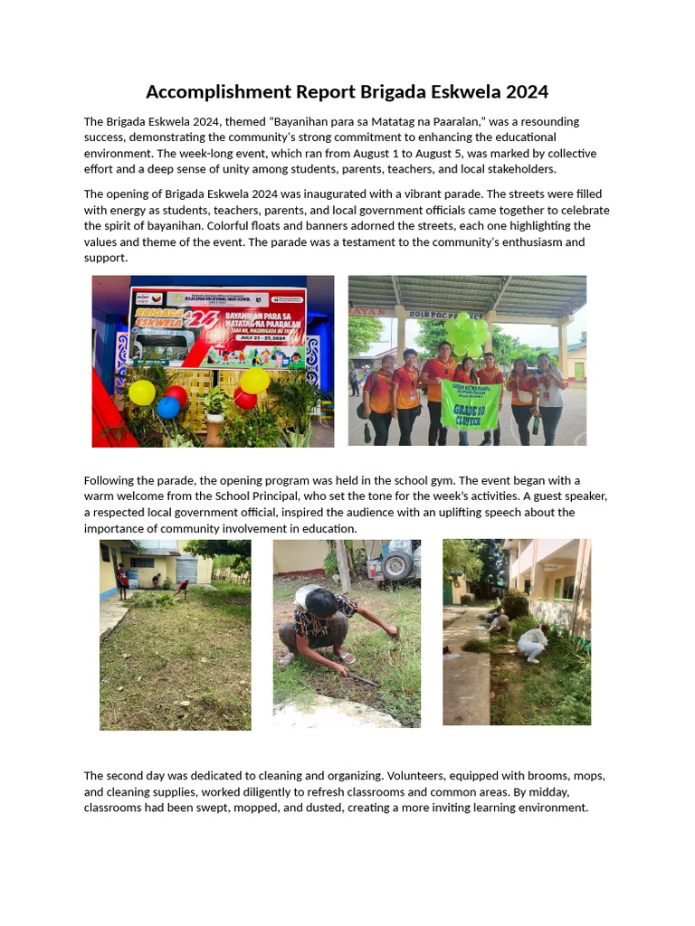 Accomplishment Report Brigada Eskwela 2024 | PDF