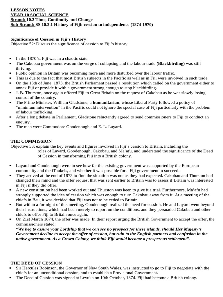 Fiji's Cession to British Rule (1874) | PDF | Fiji