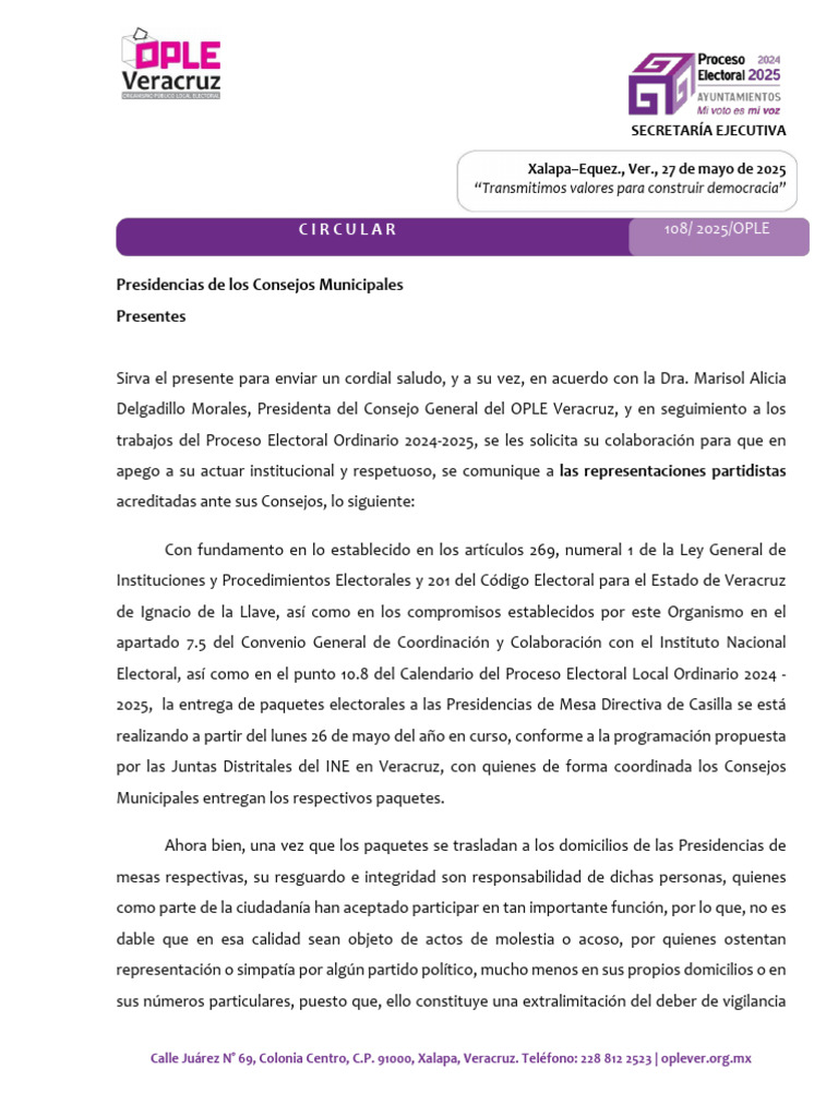 Circular 108 | PDF | Responsabilidad | Elecciones
