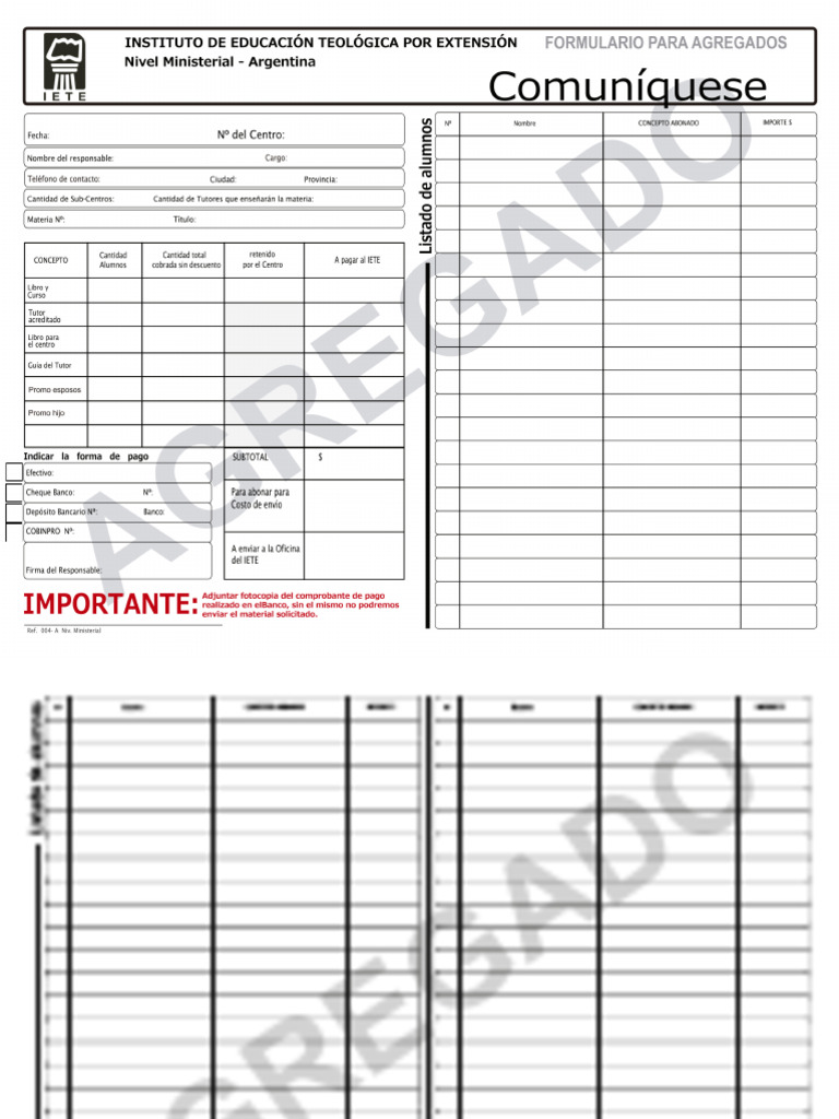 Formulario 004 AGREGADO Editable Angeles y Hombres 2do Vencimiento | PDF