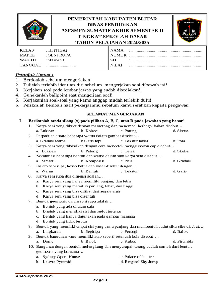 Asesmen Sumatif Akhir Semester 2 Seni Rupa | PDF