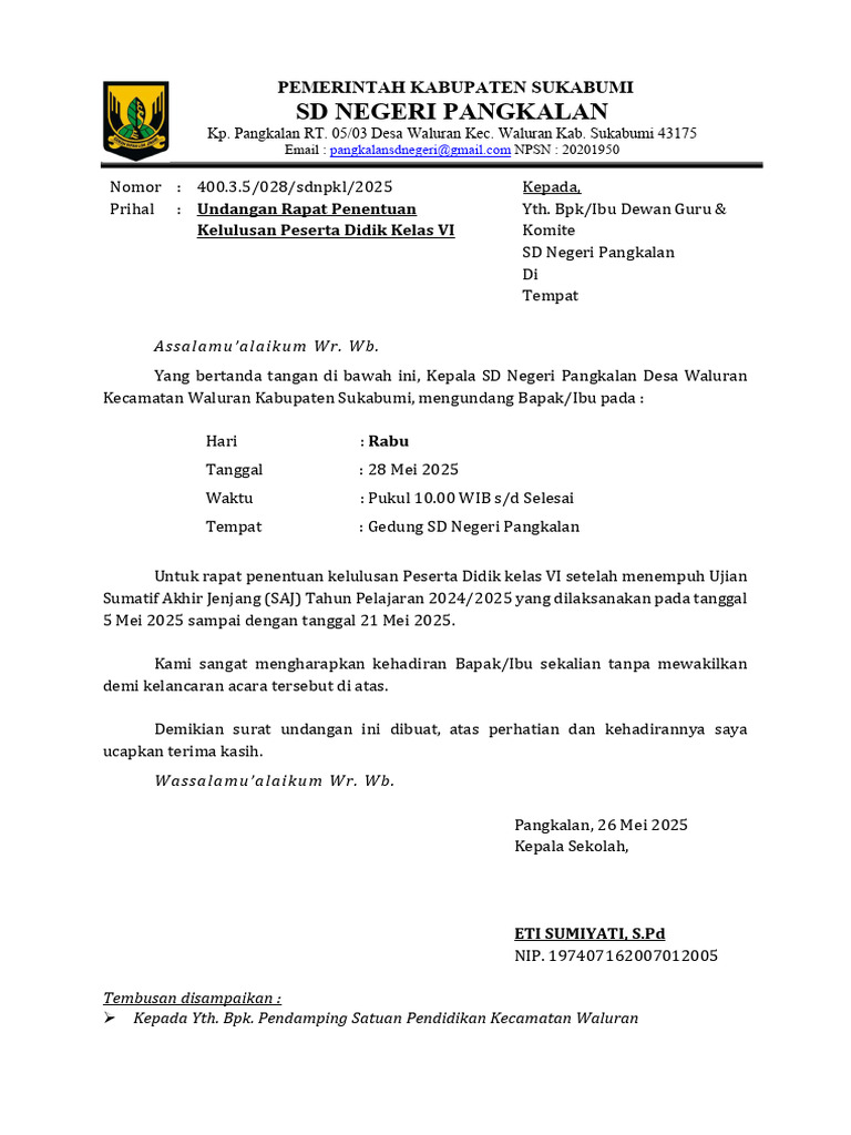 Undangan Rapat Kelulusan Kelas VI SD | PDF