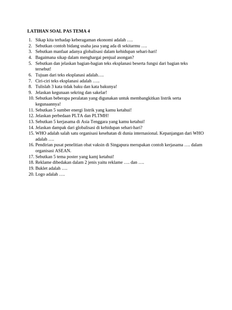 Latihan Soal Pas Tema 4 | PDF