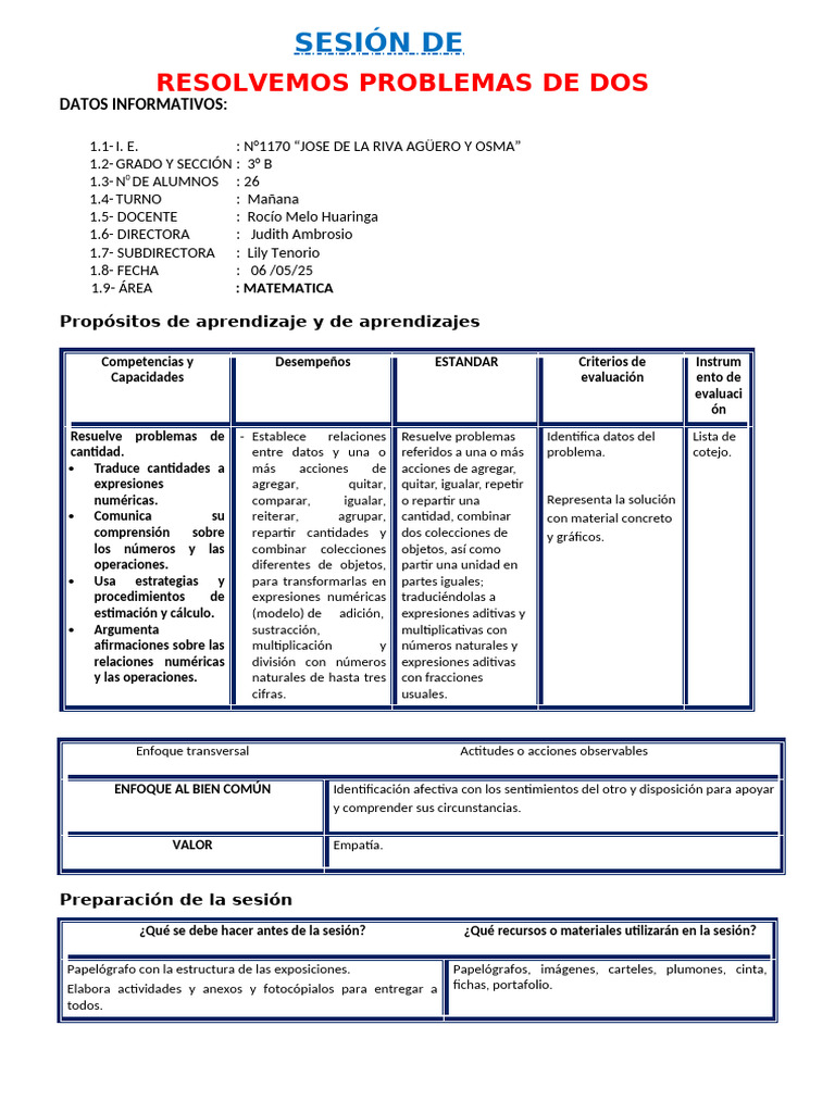 3° Sesión Día 2 Mat Resolvemos Problemas de Dos Pasos | PDF ...