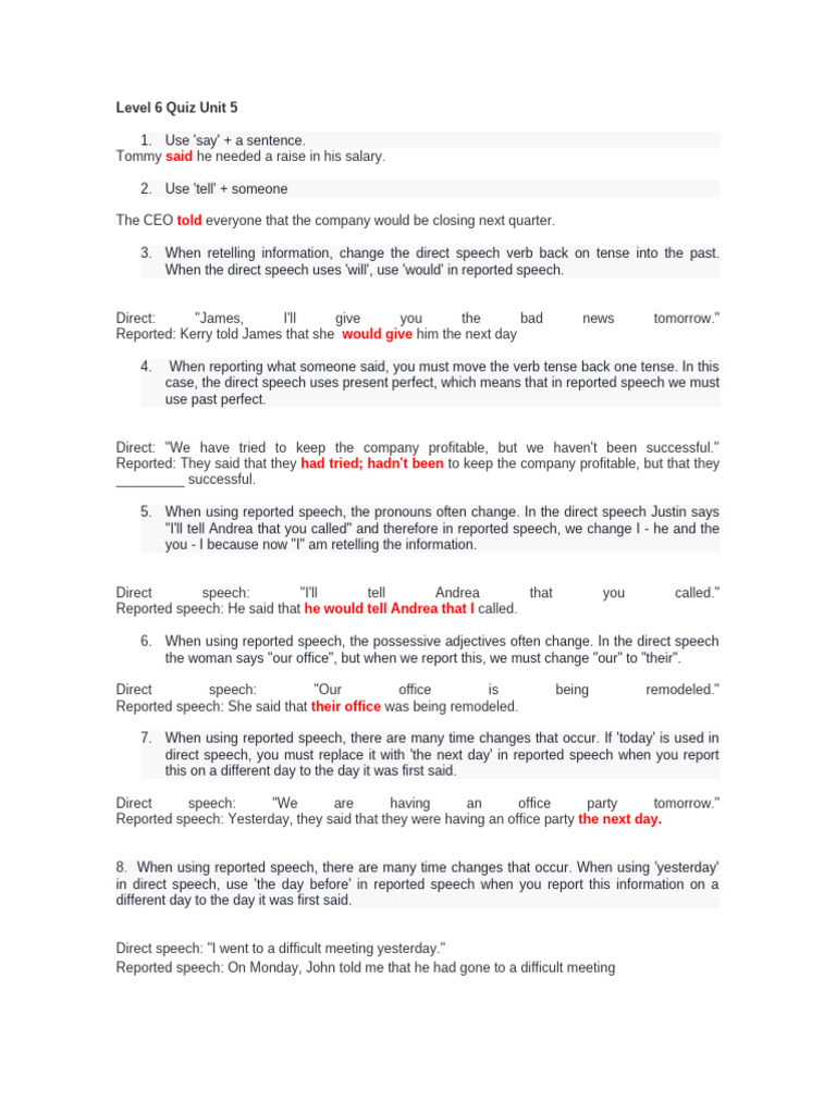 Level 6 Quiz Unit 5 | PDF | Verb | Languages