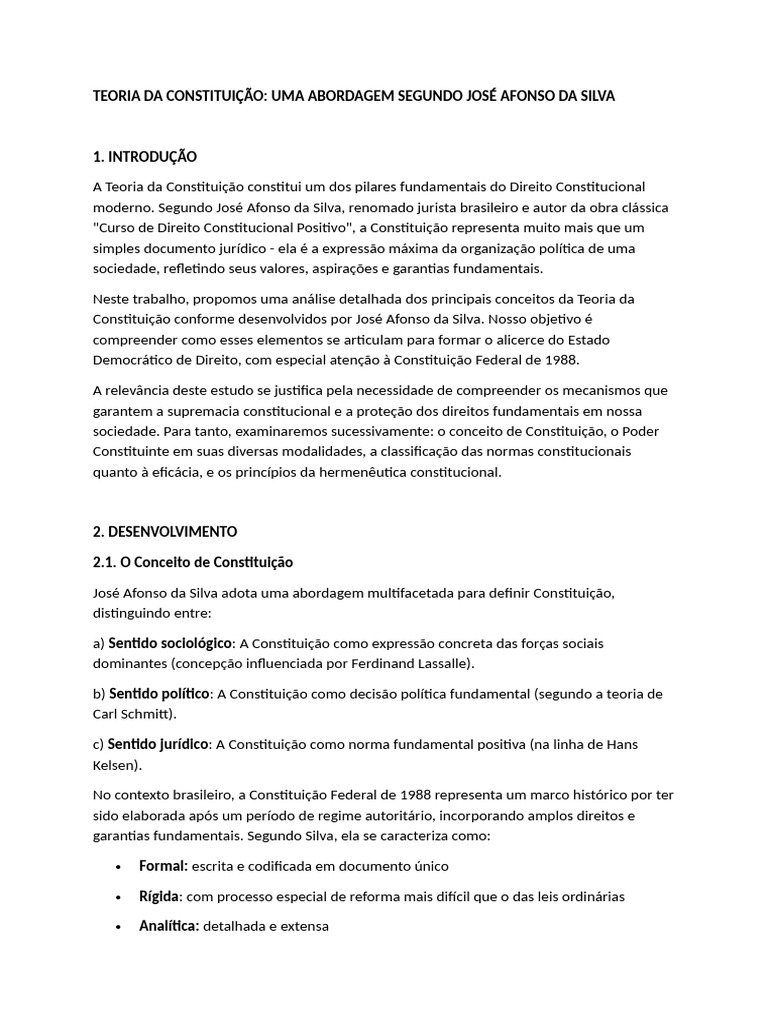 Teoria da Constituição por José Afonso da Silva | PDF | Constituição ...