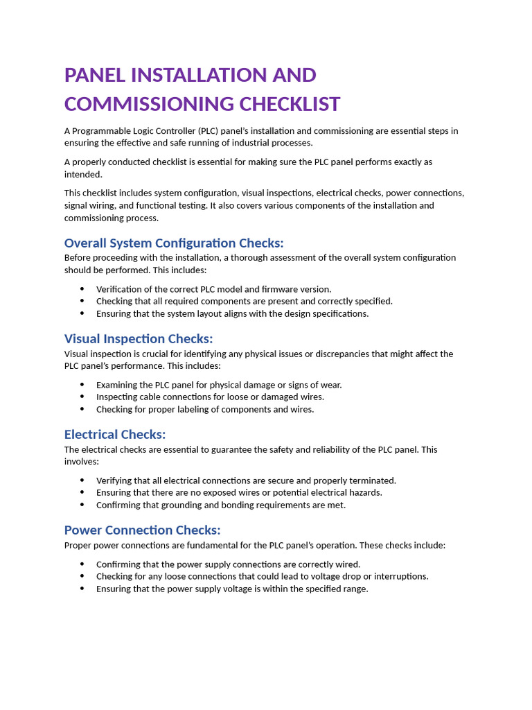 Automation - PLC Panel Checklist | PDF | Programmable Logic Controller ...