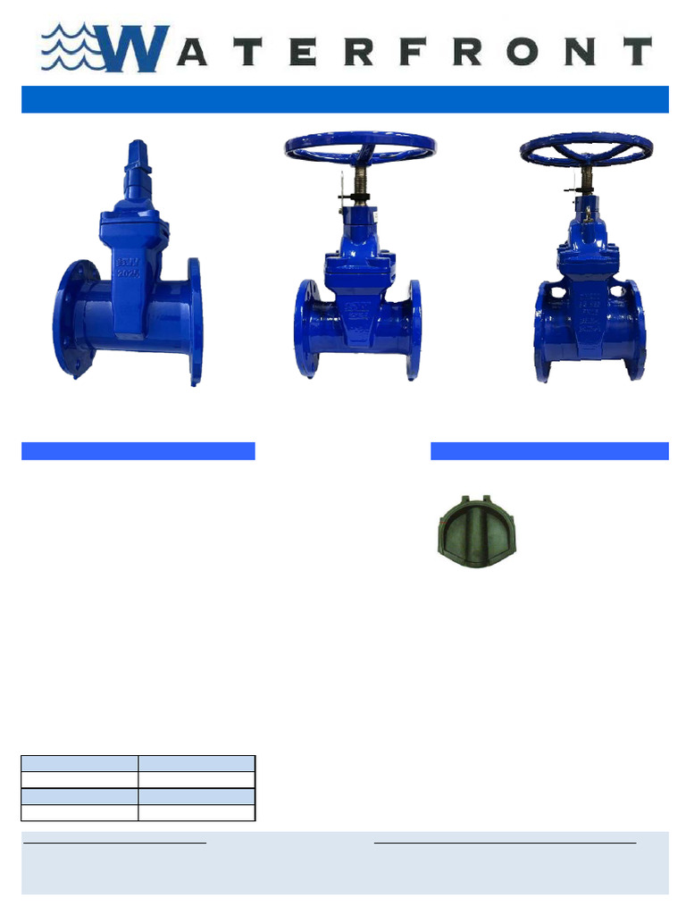 Waterfront Resilient Gate Valve Specs | PDF | Cast Iron | Valve