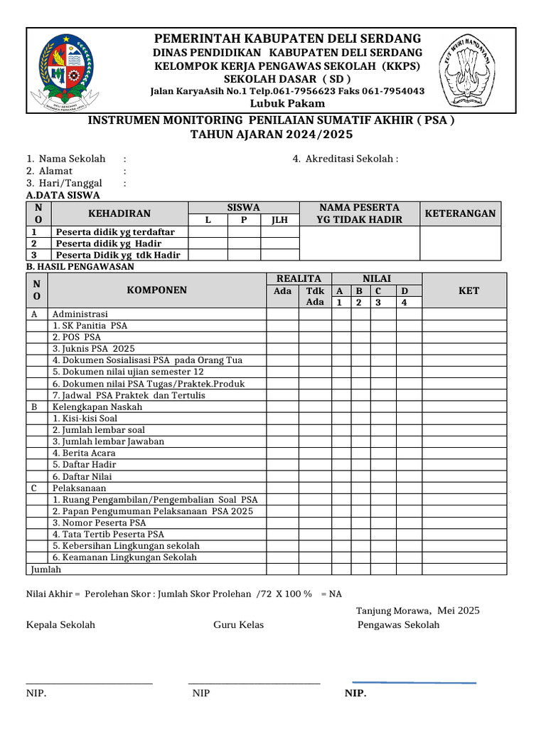 Instrumen Penilaian PSA 2024/2025 | PDF