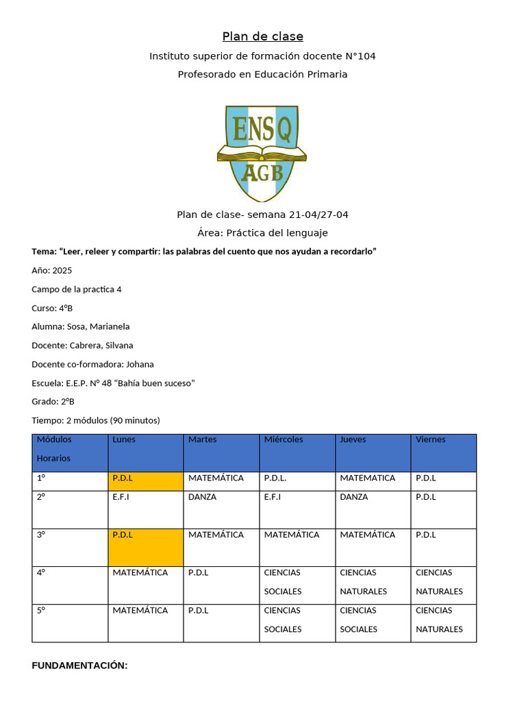 Plan de Clase PDL MODIFICADO 2 | PDF | Literatura | Maestros