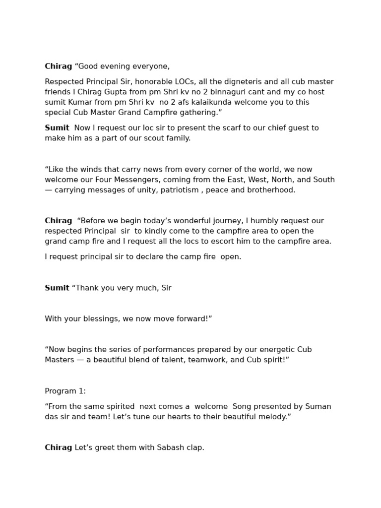 Anchoring Script Grand Camp Fire | PDF