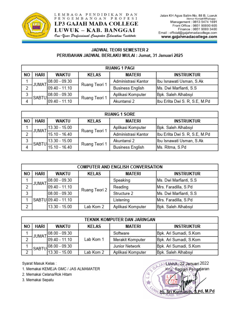 Jadwal Teori Semester 2 | PDF