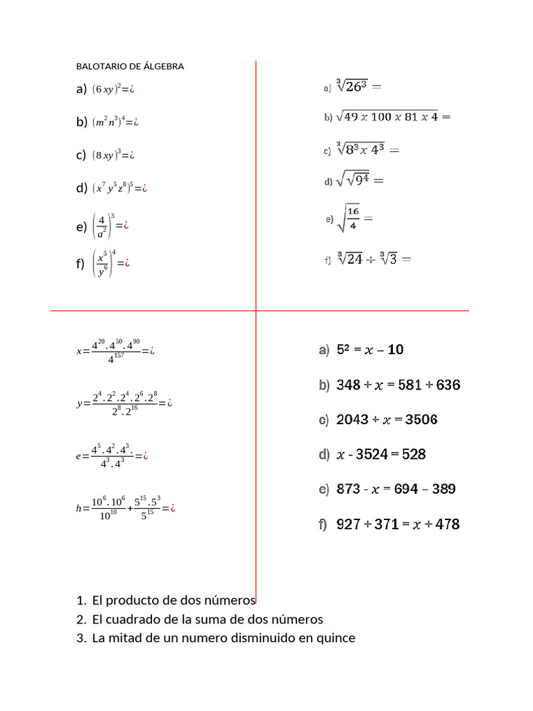 Balotario - Álgebra | PDF