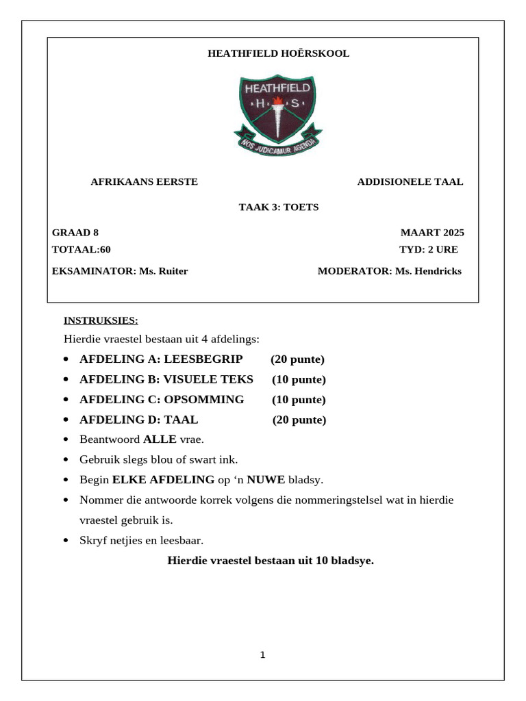 2nd GRAAD 8 MAART TOETs | PDF