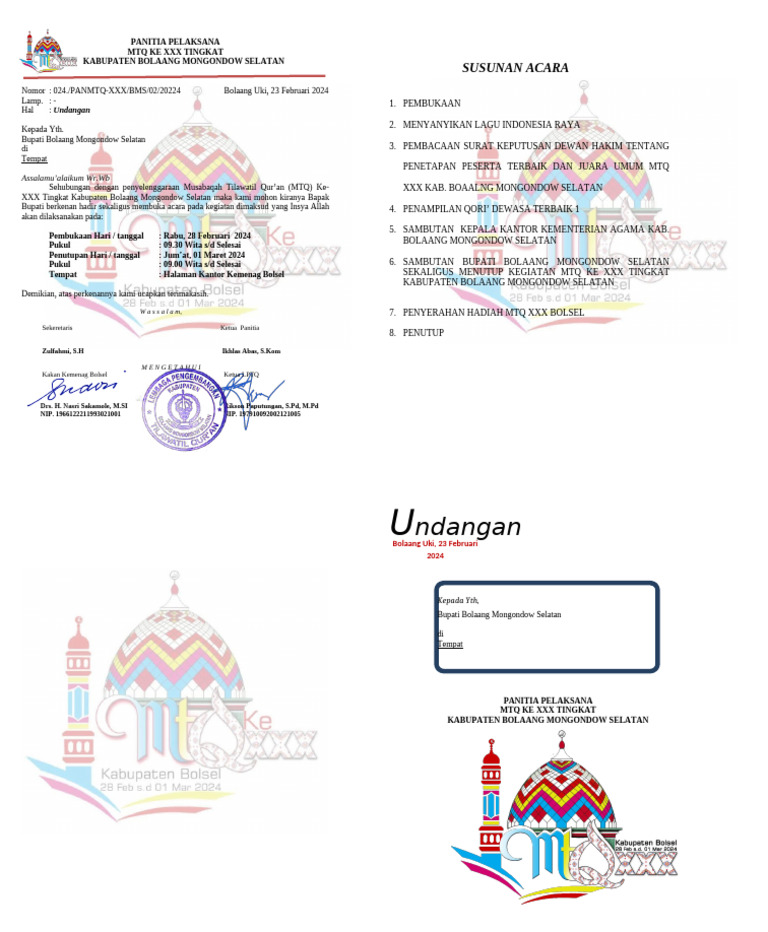 Undangan Pembukaan MTQ Ke XXX Bolsel | PDF