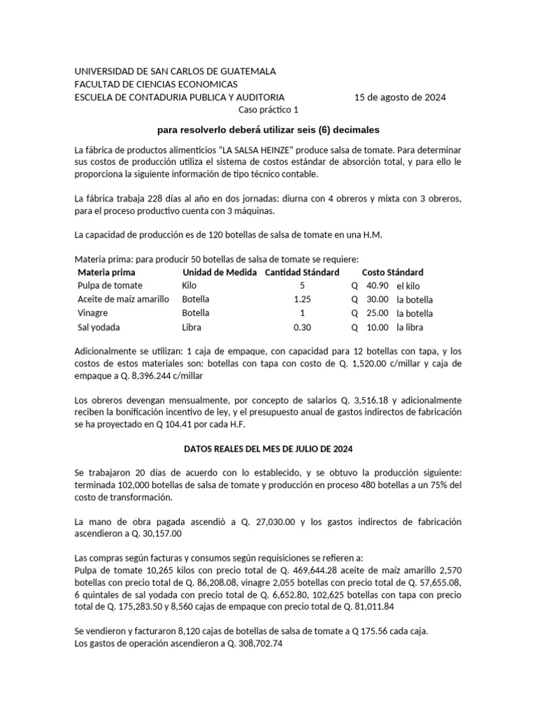 COSTOS - STD - UC - UP - Repaso - 15 - Agosto - 2024 - Salsa - Heinze - y - Modelo - Oscura (1 ...