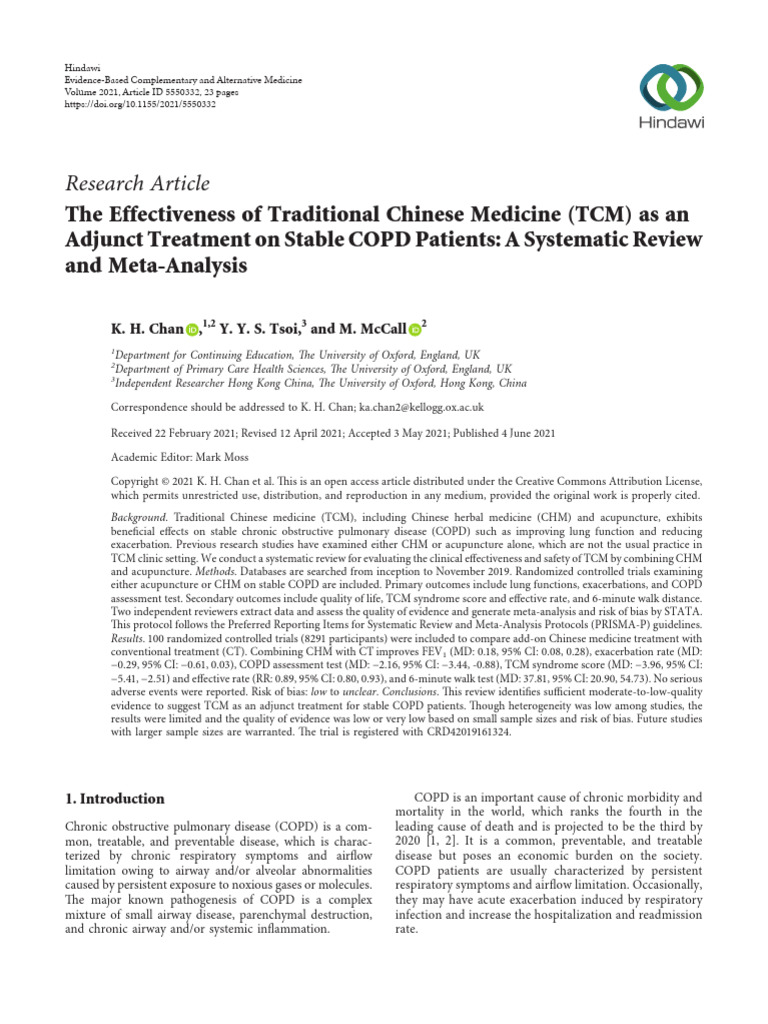 2021 The Effectiveness of (TCM) As An COPD Stable Patient | PDF ...