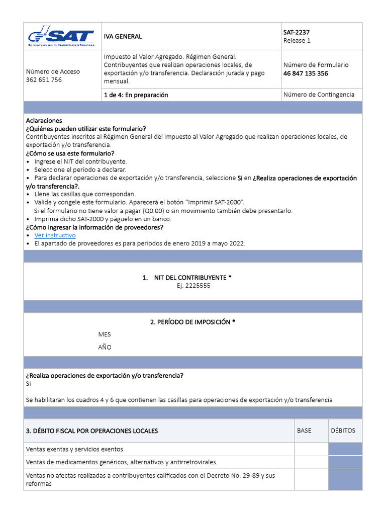 Declaración IVA General SAT-2237 | PDF | Impuesto al valor agregado ...