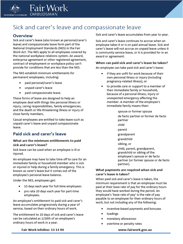 Sick and Carers Leave and Compassionate Leave Fs | PDF | Employment | Labor