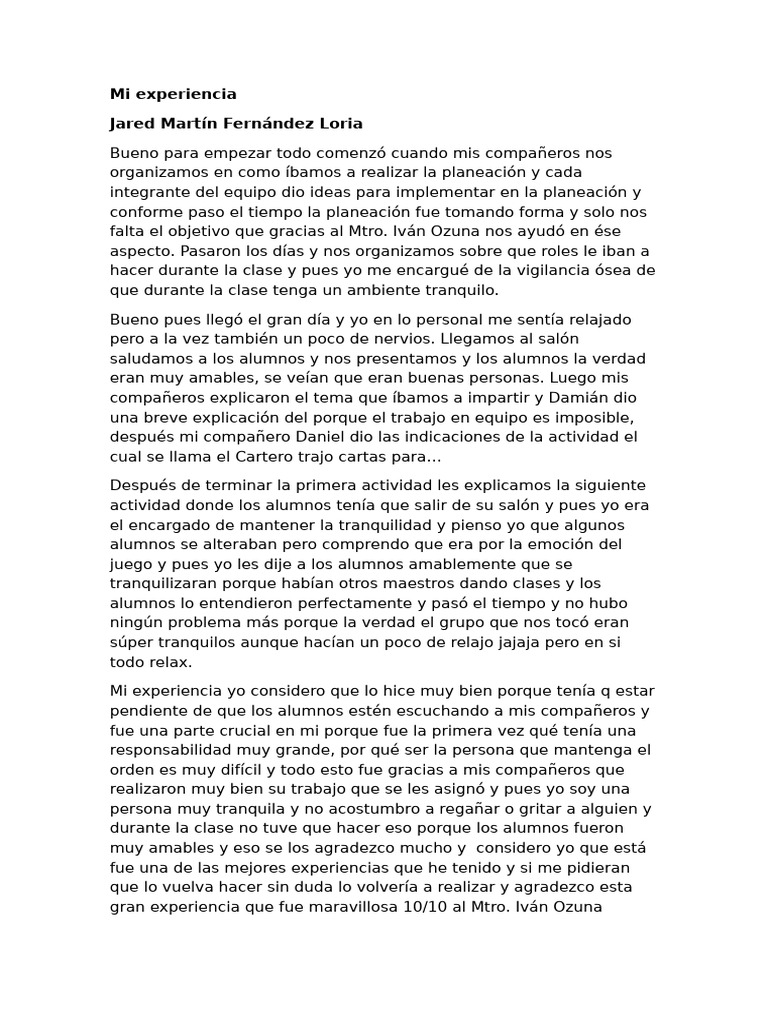 Experiencia Fernández Loria Jared Martín | PDF