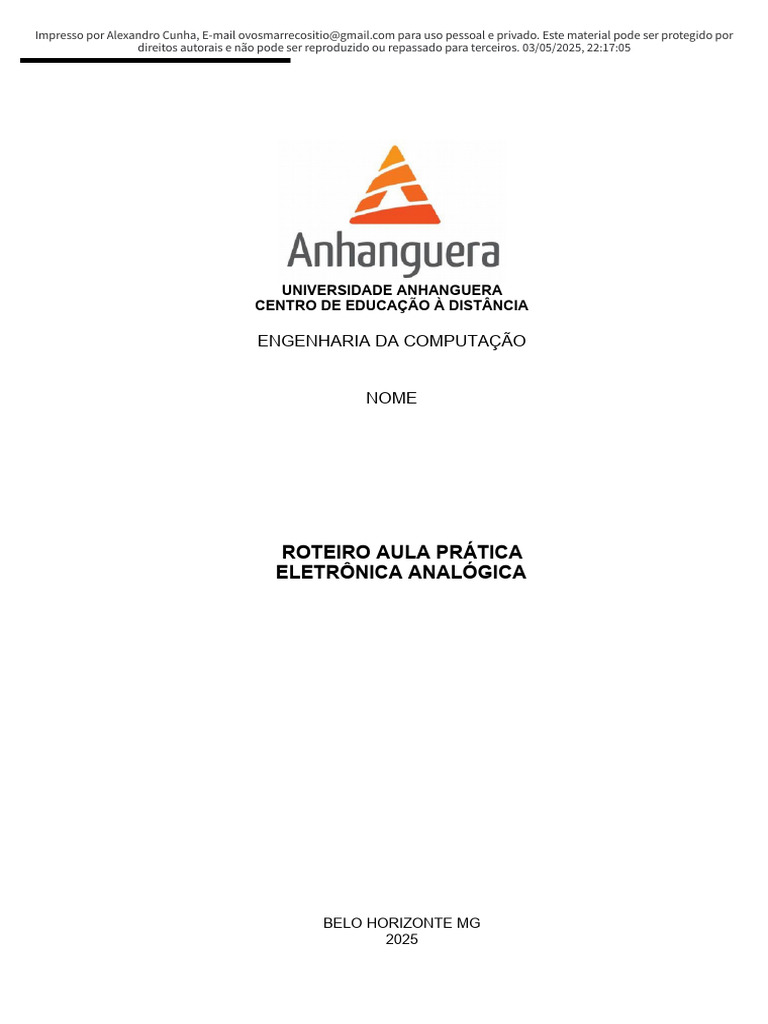 Aula-Pratica-Eletronica-analogica Anhanguera | PDF | Eletricidade | Engenharia Elétrica