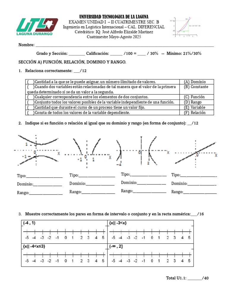 Examen U1 - Cal. Dif. - 2b-1 | PDF | Función (Matemáticas) | Variable ...