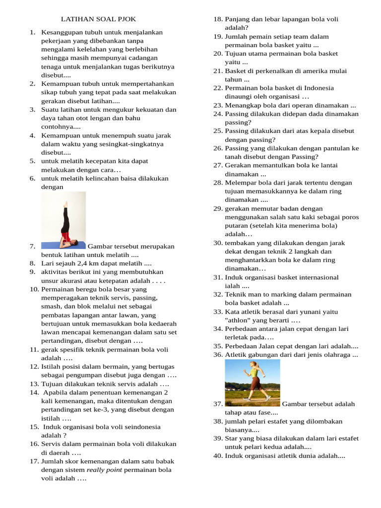 LATIHAN SOAL PJOK Kelas 9 SM 2 | PDF