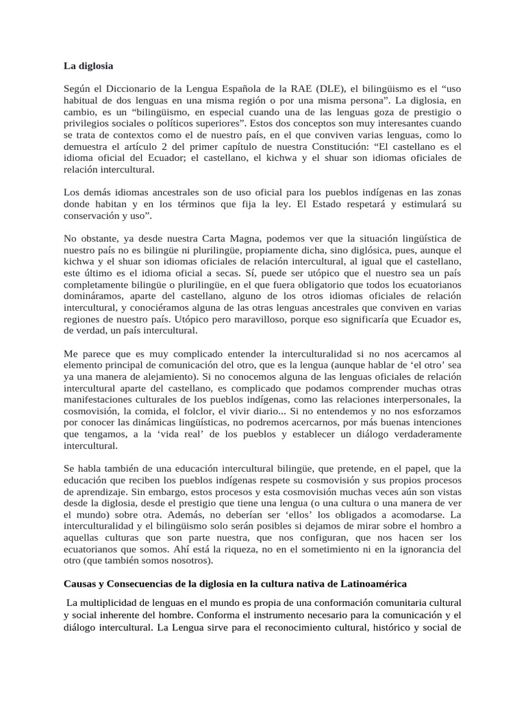 La Diglosia | PDF | Lengua española | Multilingüismo