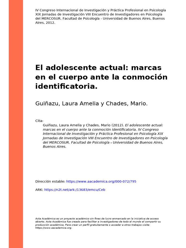 Guiñazu, Laura Amelia y Chades, Mario (2012) - El Adolescente Actual Marcas en El Cuerpo Ante La ...