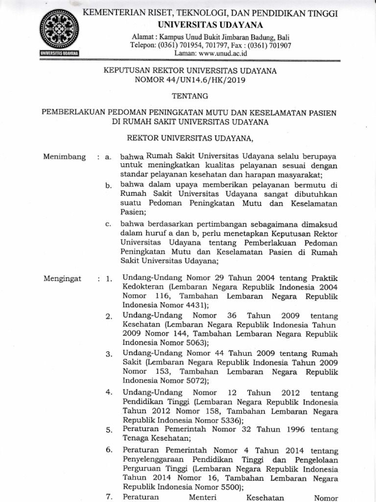 SK Pemberlakuan Pedoman PMKP | PDF