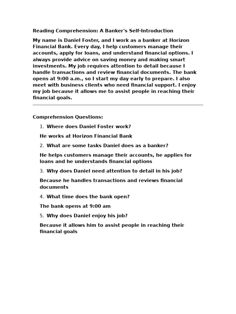 Banker Self Introduction | PDF