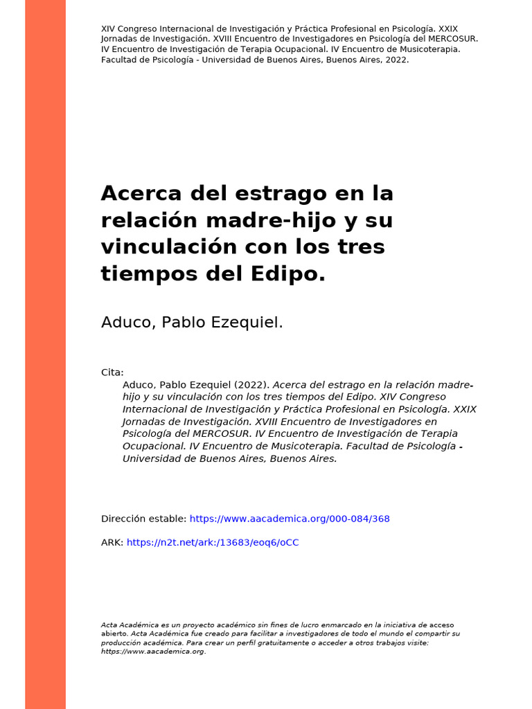 Aduco, Pablo Ezequiel (2022) - Acerca Del Estrago en La Relación Madre ...