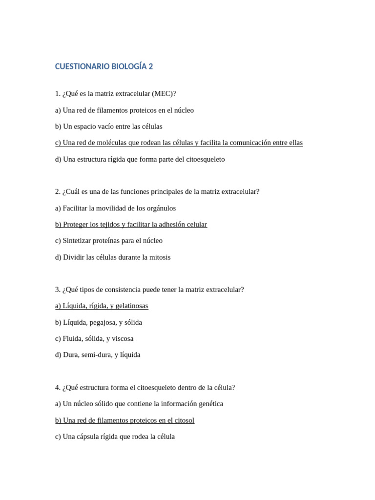 Cuestionario Biologia 2 Subrayado | PDF | Citoesqueleto | Biología Celular)