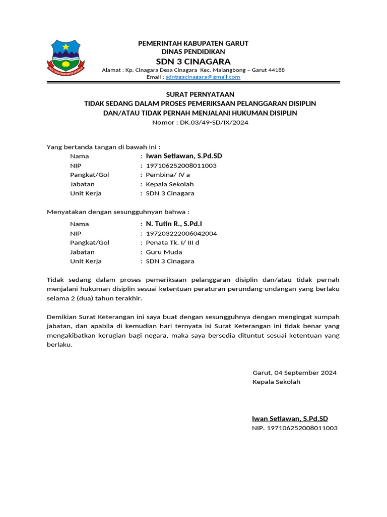 Surat Keterangan Bebas Hukdis | PDF