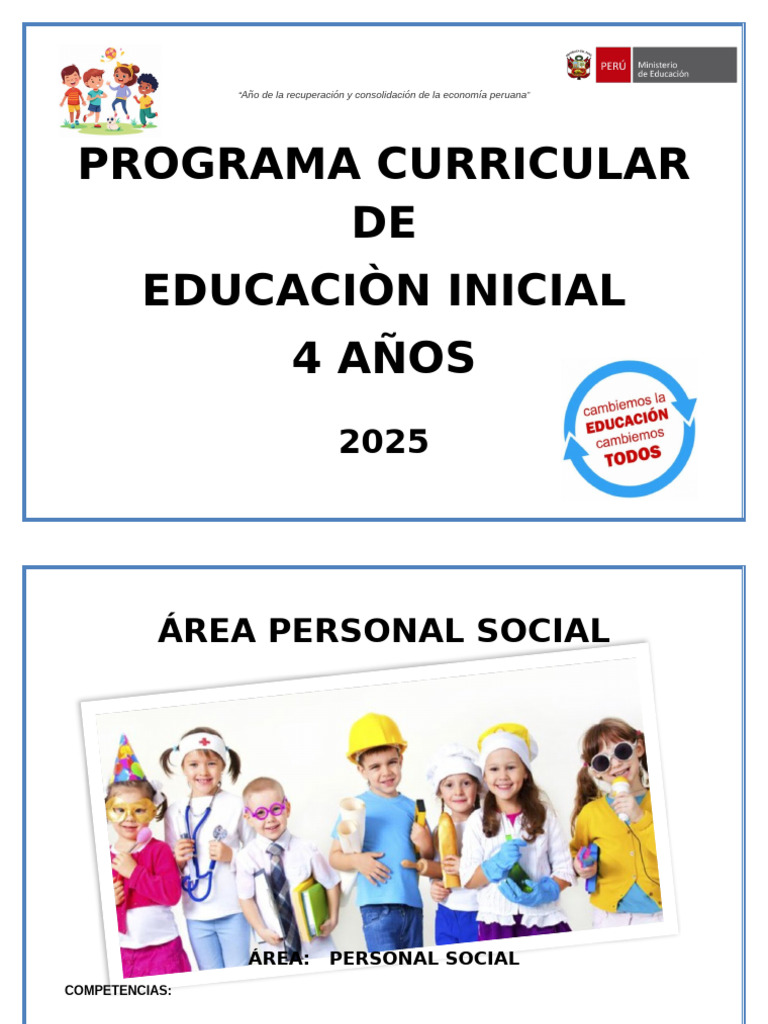 Programa Curricular Inicial 4 Años 2025 | PDF | Escritura | Educación ...